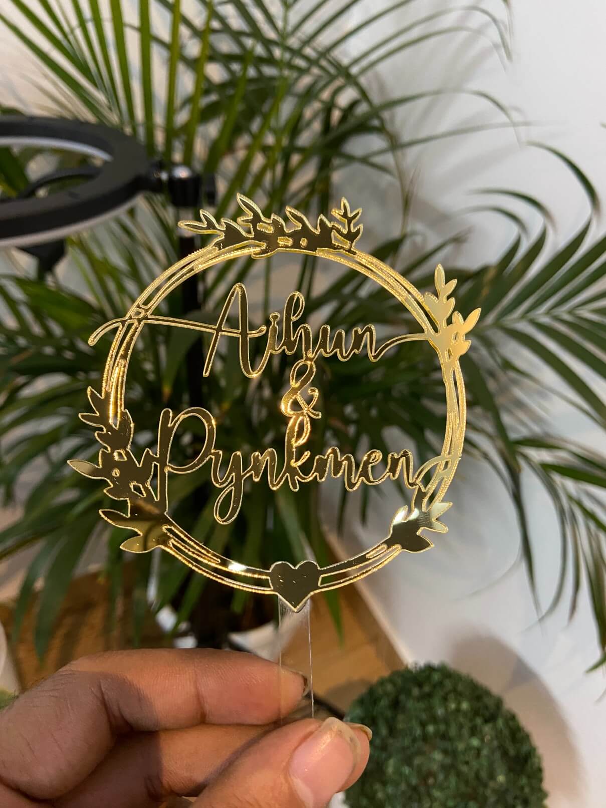 Custom Cake Topper For Wedding With Date & Leaf Design | Engagement ...